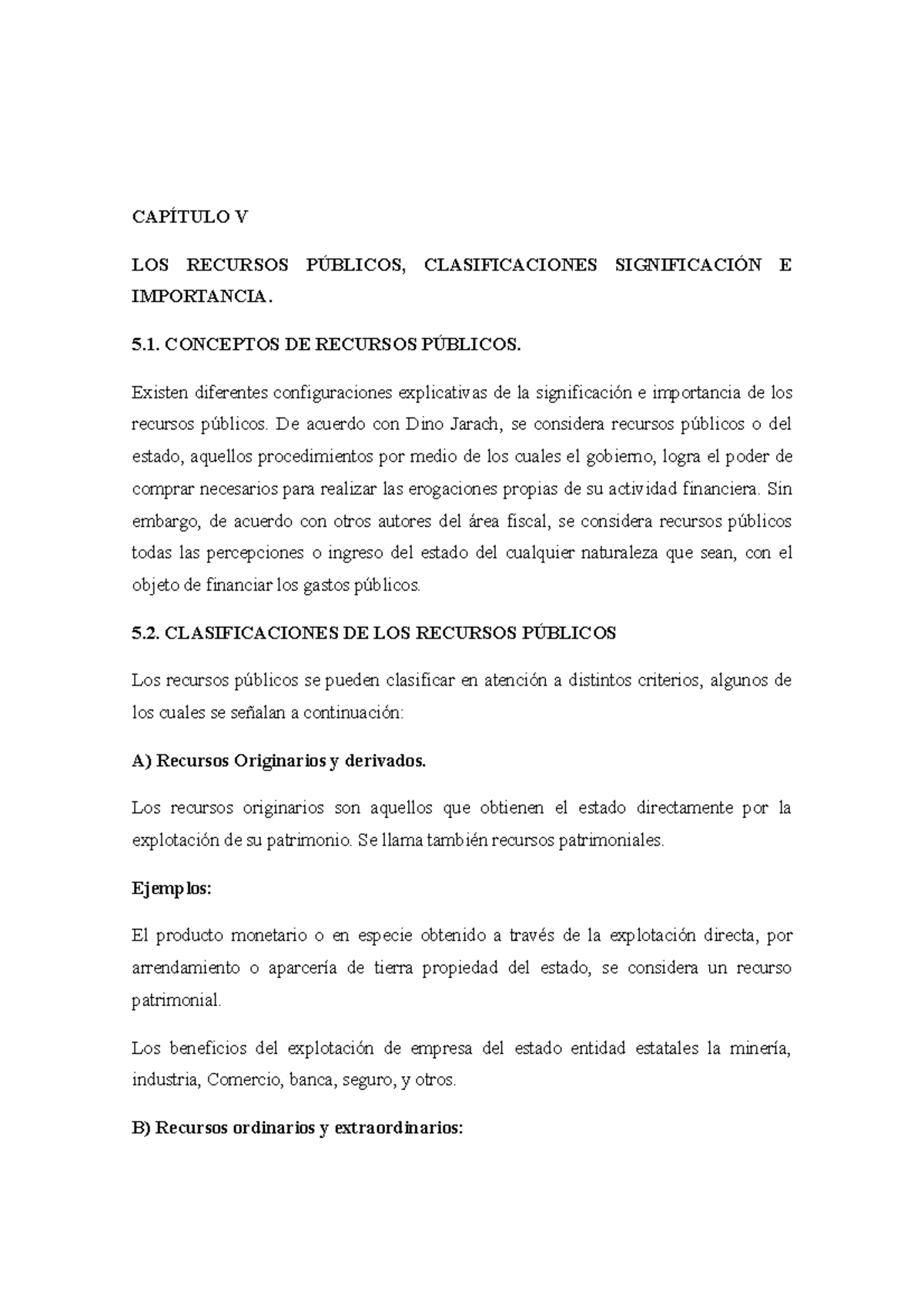 Capítulo V - Recursos Públicos: Clasificación y Relevancia en Finanzas ...