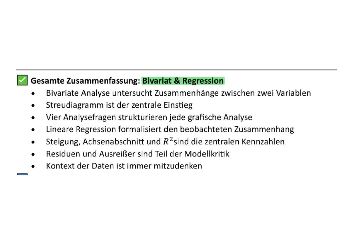 Analysemethoden Zusammenfassung: Bivariate und Multivariate Regression - Studocu