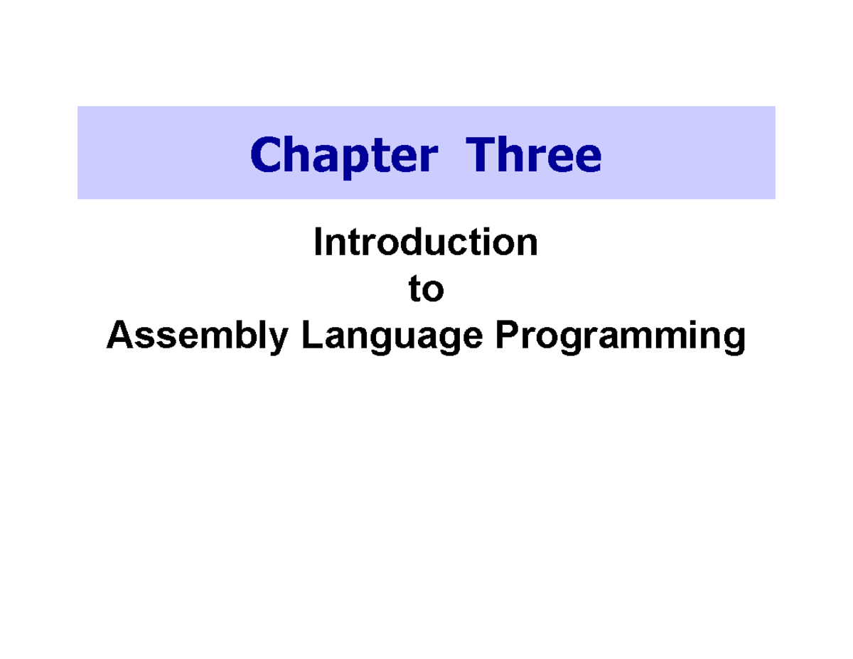 Chapter 3: Intro to Assembly Language Programming - Key Concepts - Studocu