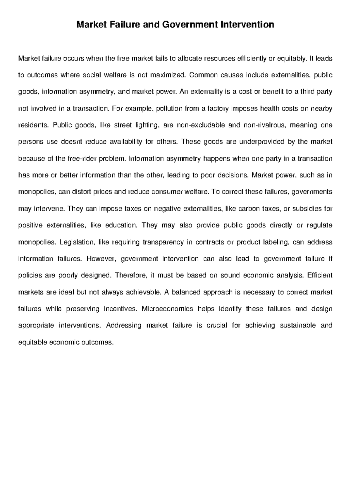Microeconomics: Market Failure & Gov Intervention Analysis - Studocu