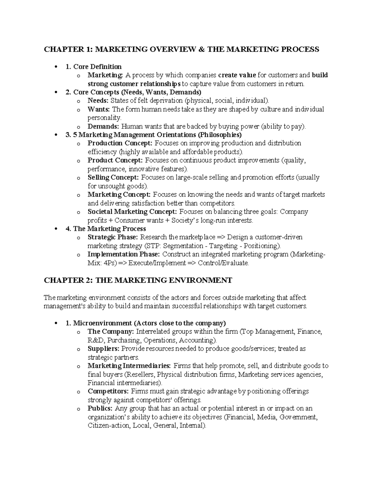 CHAPTER 1-14: MARKETING OVERVIEW AND STRATEGIES (MKT 101) - Studocu