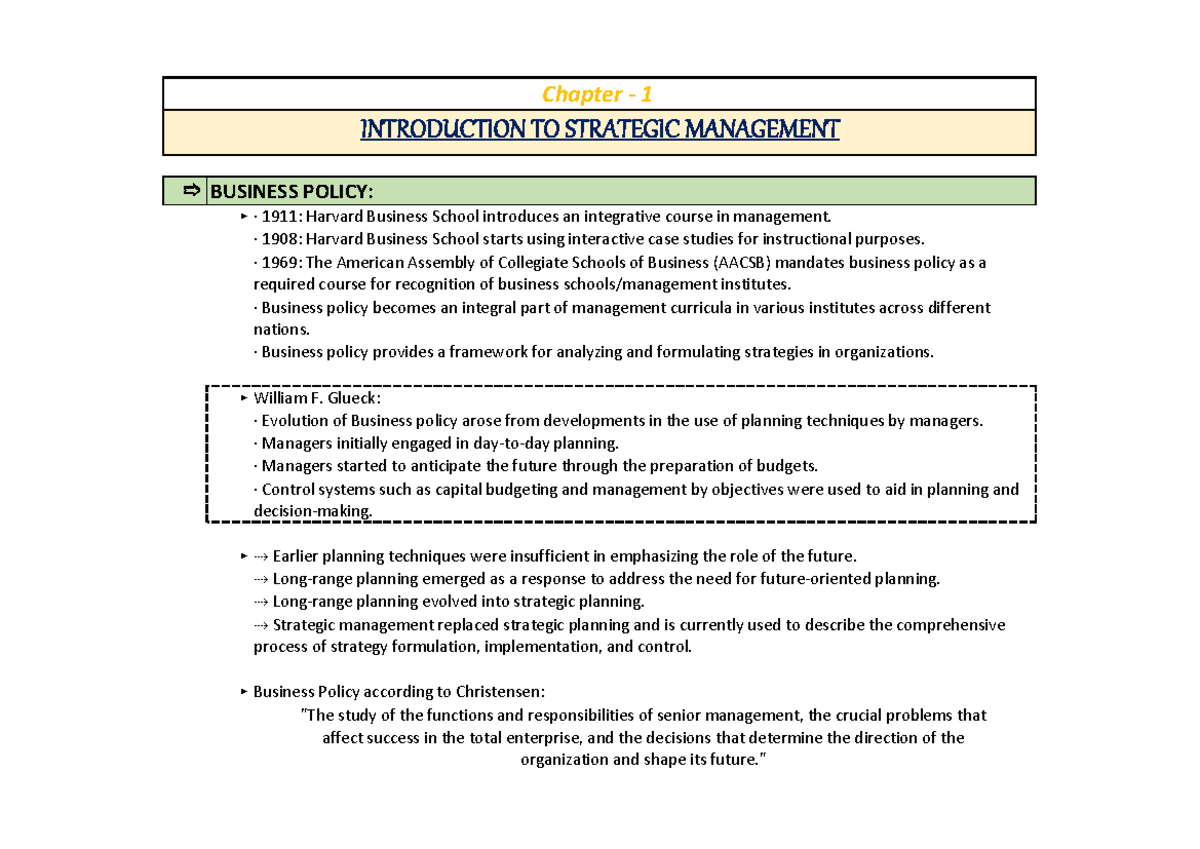 Ch 1 Introduction to Strategic Management - SM - ‣ ‣ ‣ ‣ INTRODUCTION ...