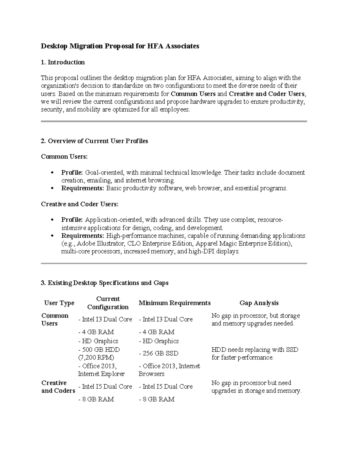This proposal outlines the desktop migration plan for HFA Associates ...