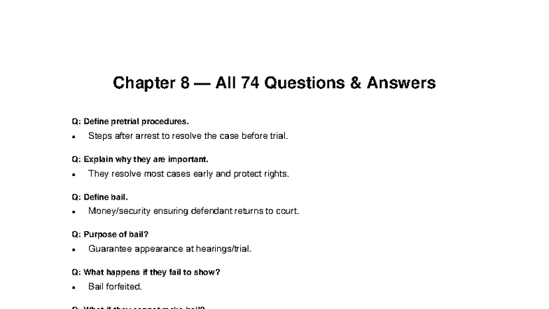 Criminal Law 101: Pretrial Procedures & Trial Concepts Q&A - Studocu