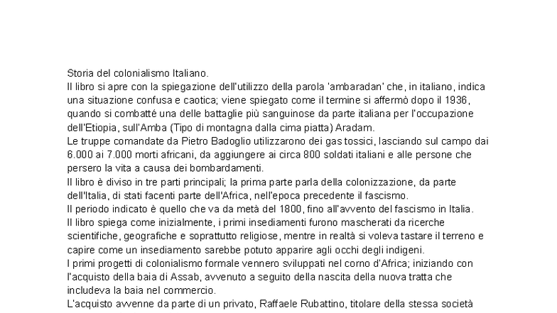 Storia del Colonialismo Italiano: Dalla Conquista alla Resistenza - Studocu