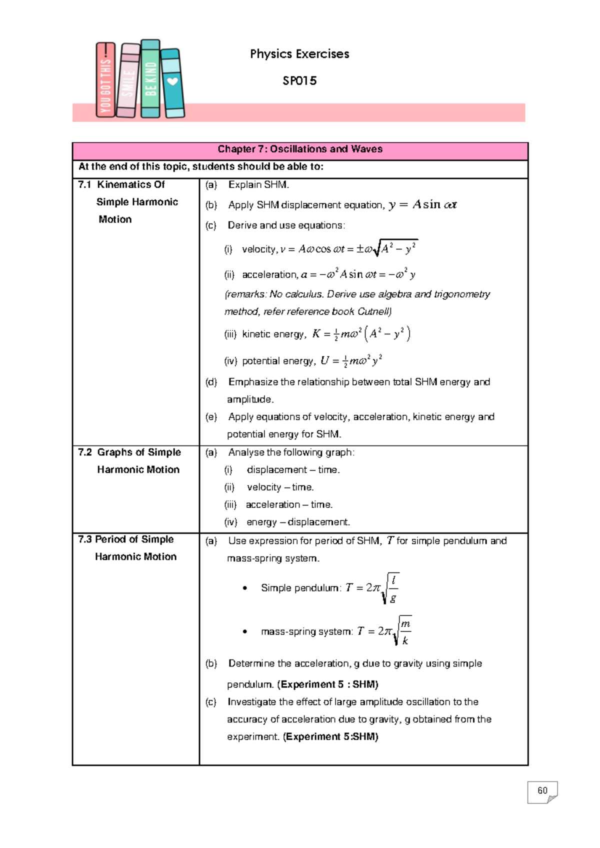 Physics Exercises SP015 Chapter 7: Oscillations and Waves - Studocu