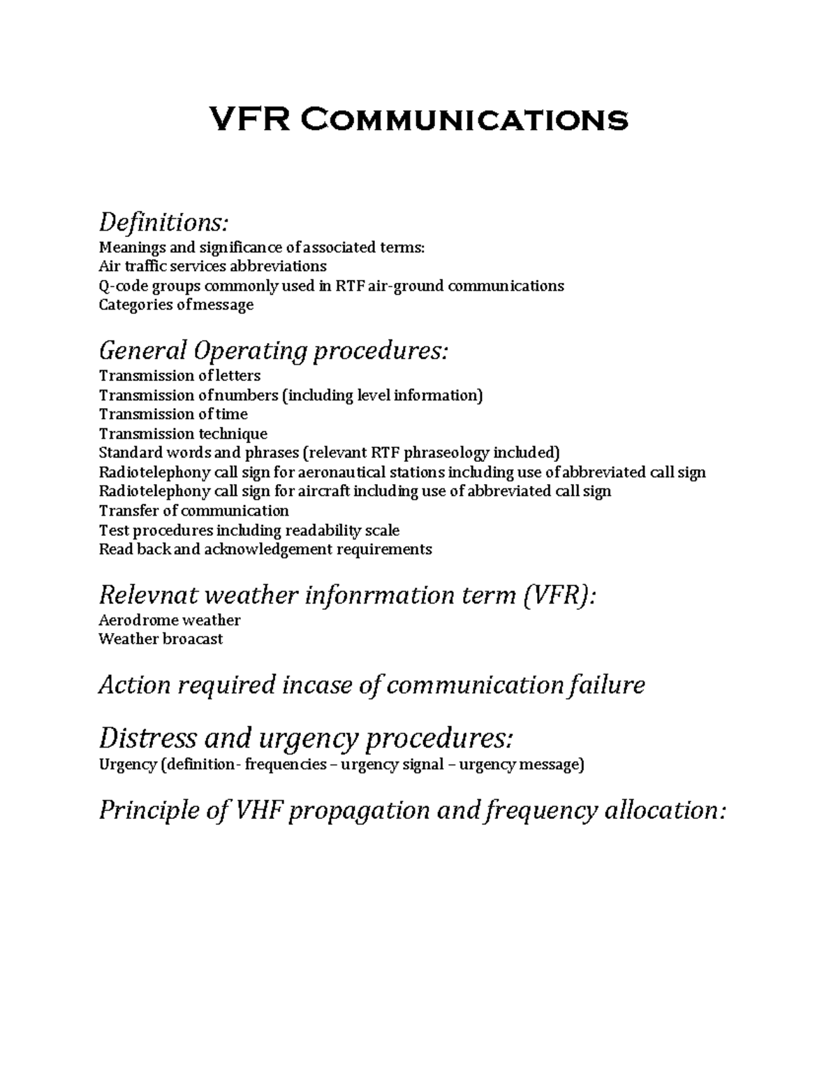 VFR-Comm 1 - Homework: Understanding Radiotelephony Procedures - Studocu