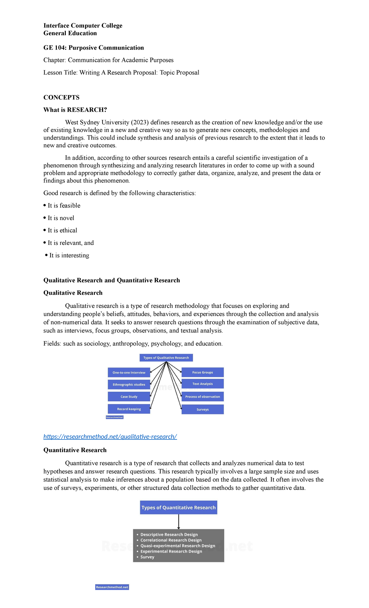 Revised Title: Writing a Research Proposal: Lesson Notes for GE 104 ...