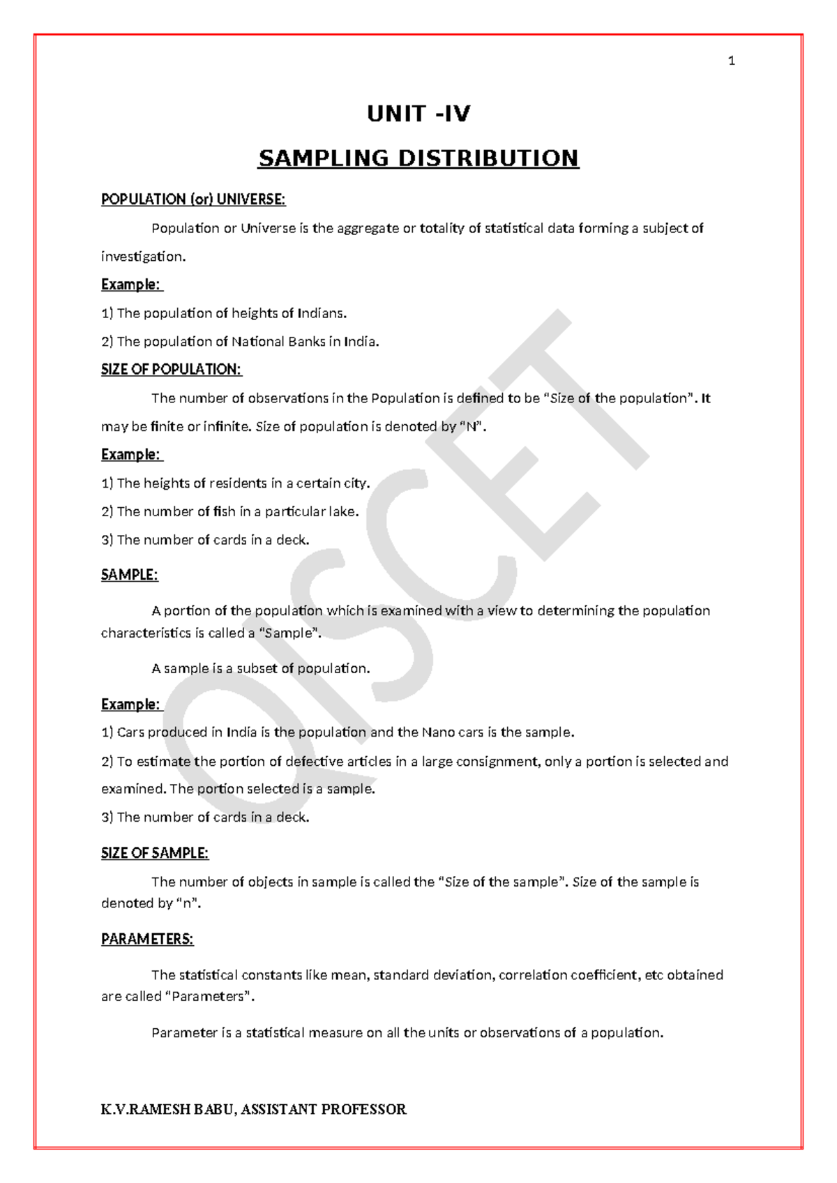 UNIT-4 Sampling Theory & Estimation Notes for Statistics Course - Studocu