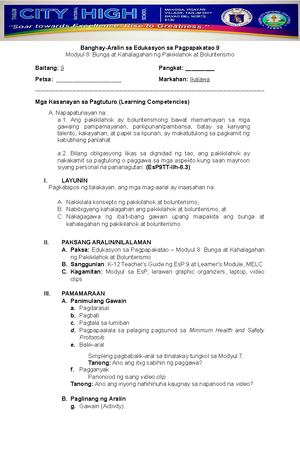 LE ESP 9 1 - Lesson Plan in ESP - Learning Area Edukasyon sa ...