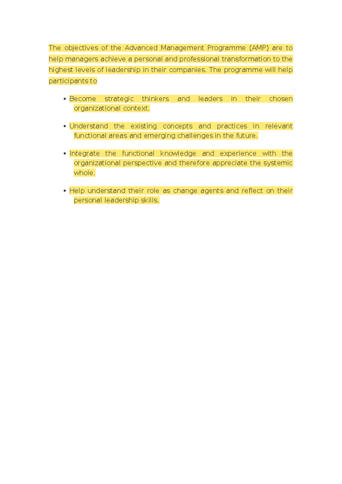 People Management - The objectives of the Advanced Management Programme ...
