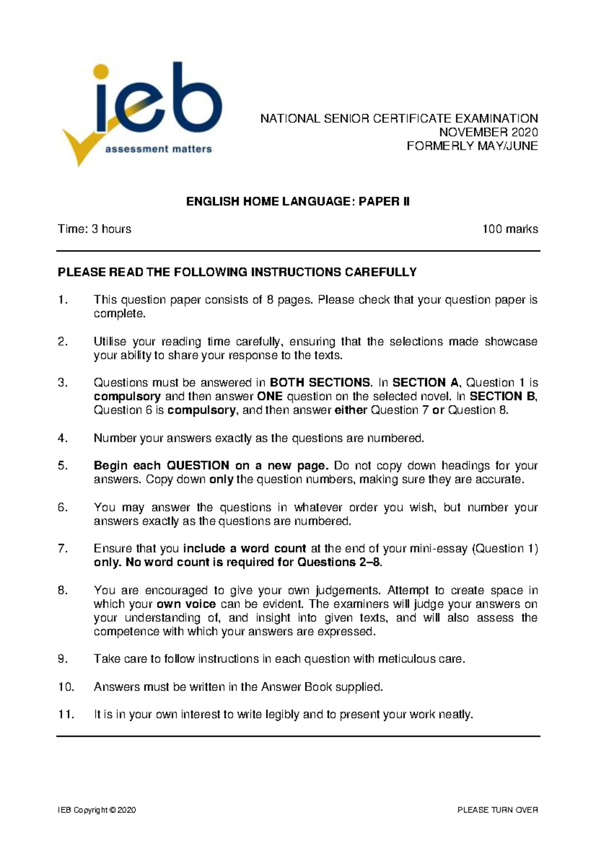 English HL P2 Supp 2020 - Past Paper (Essay & Creative Writing) - Studocu