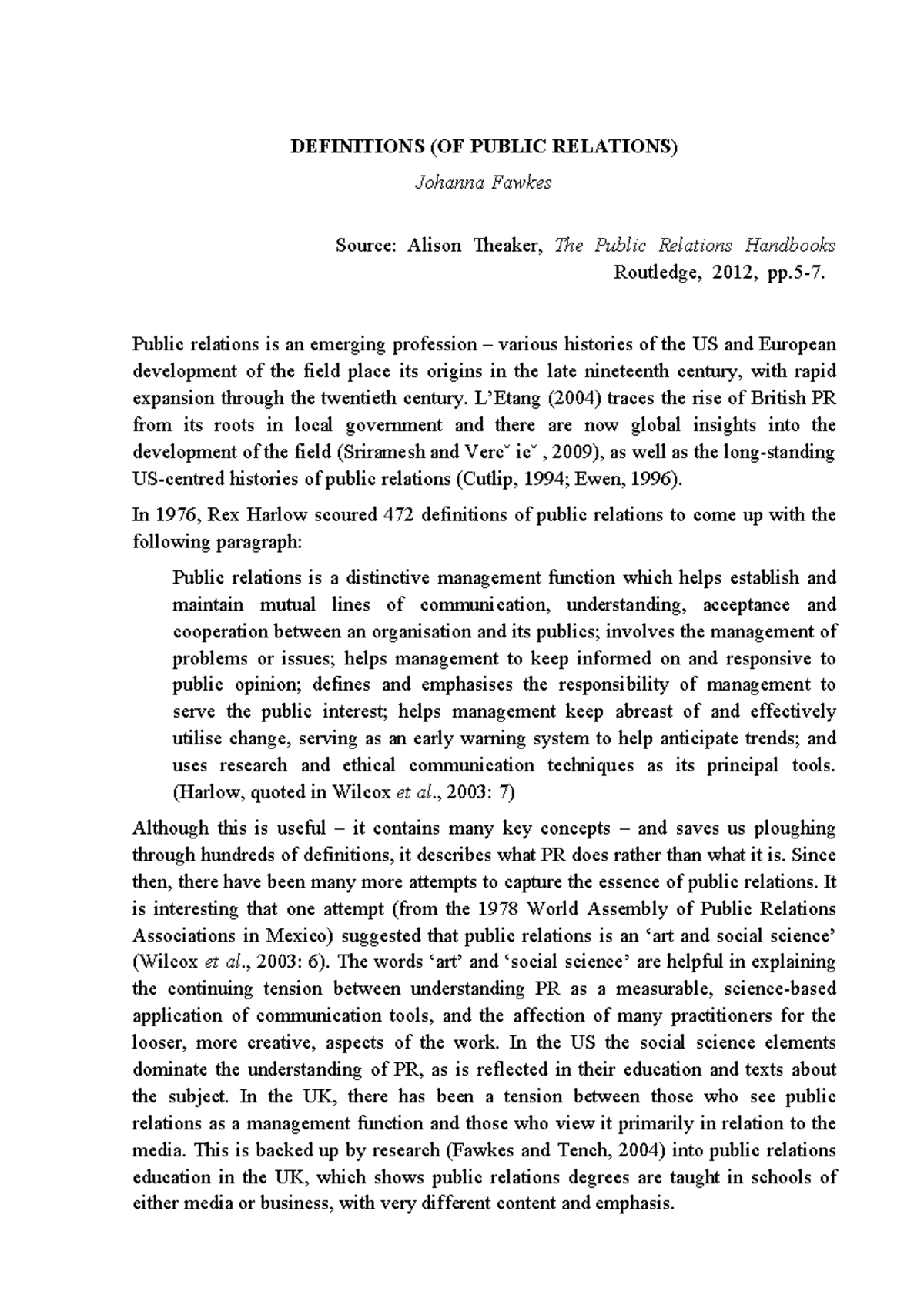 CHAPTER 1: Understanding Public Relations - Definitions & Context - Studocu