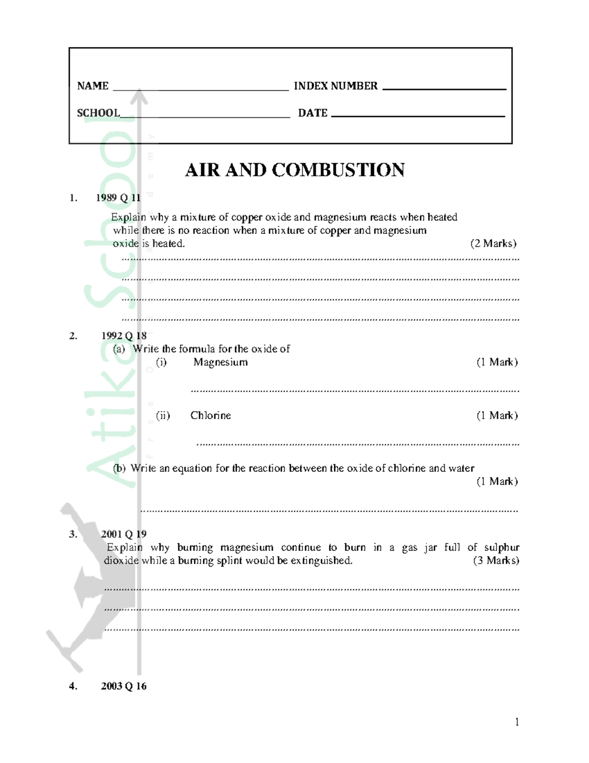 Air and Combustion Chemistry Form 1: Topical Q&A Review - Studocu