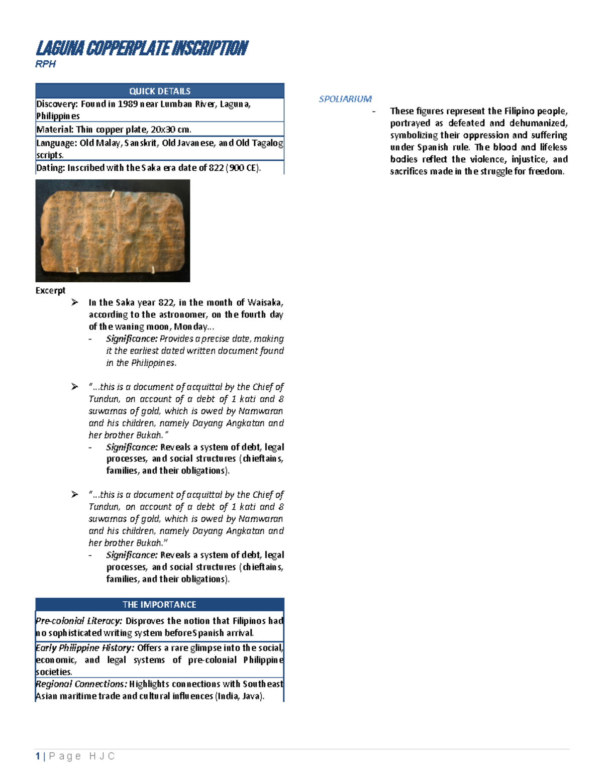 RPH Laguna Copperplate Inscription: Key Insights and Significance - Studocu