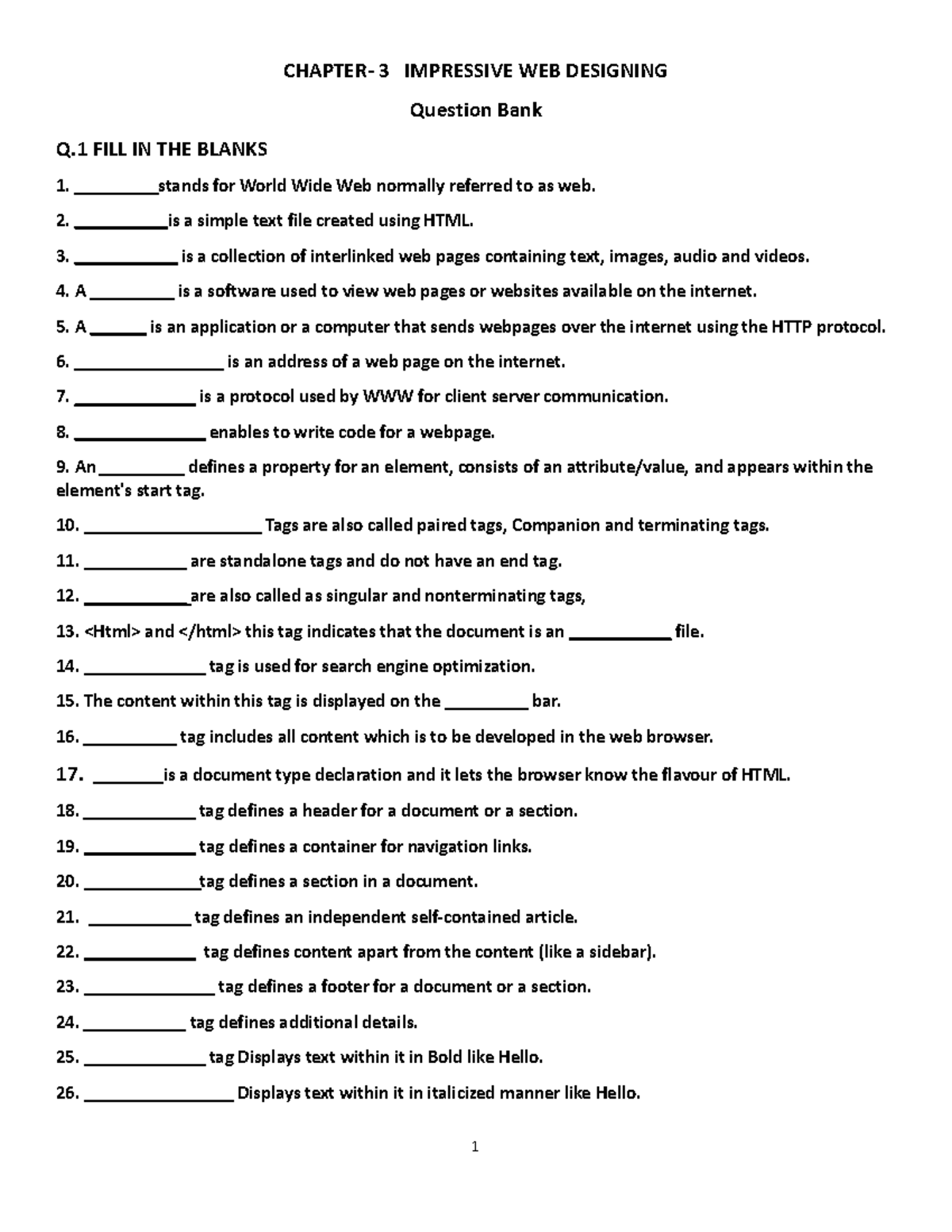 XI IT CHP 3 Impressive Web Designing Question Bank - Studocu