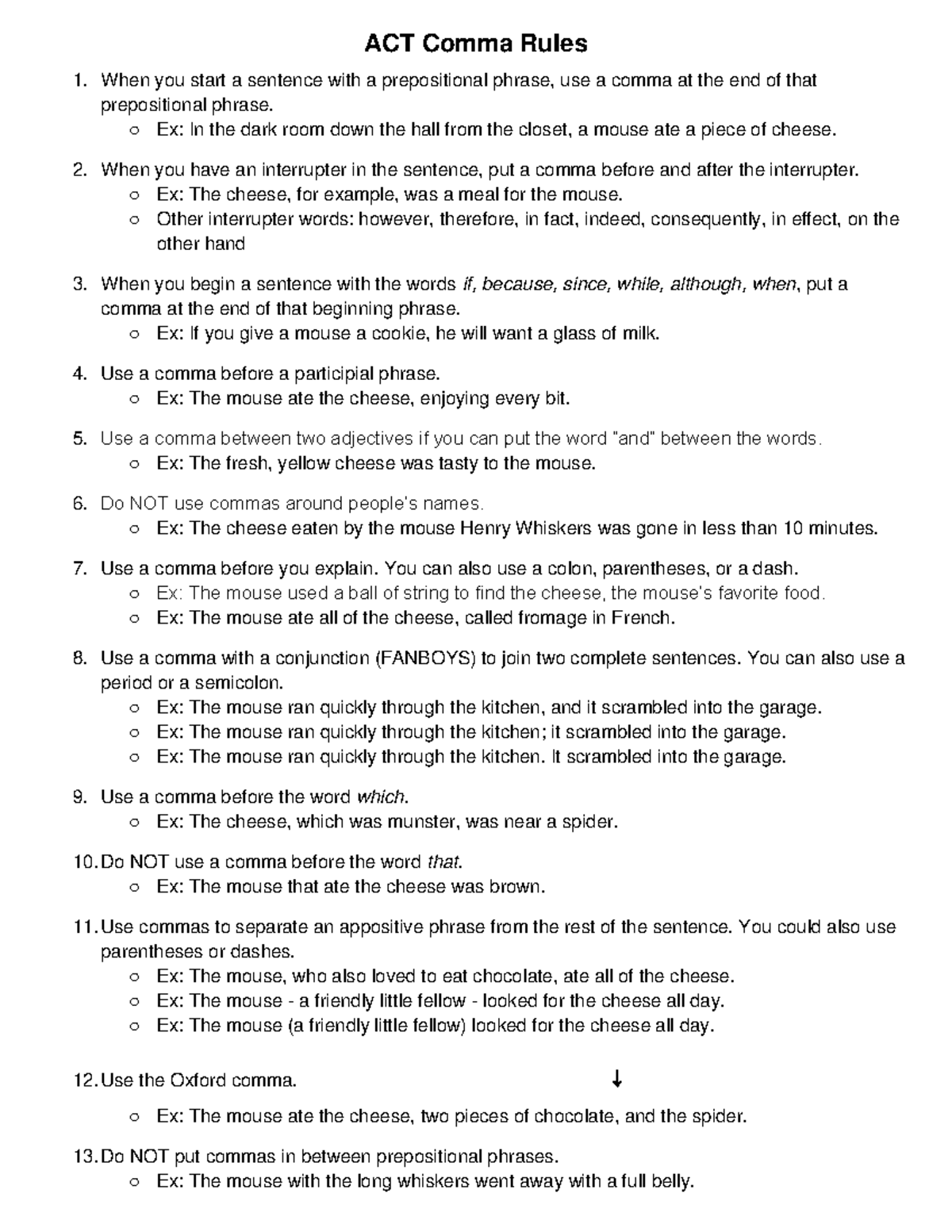 ACT Comma Rules: Essential Guidelines for Proper Usage - Studocu