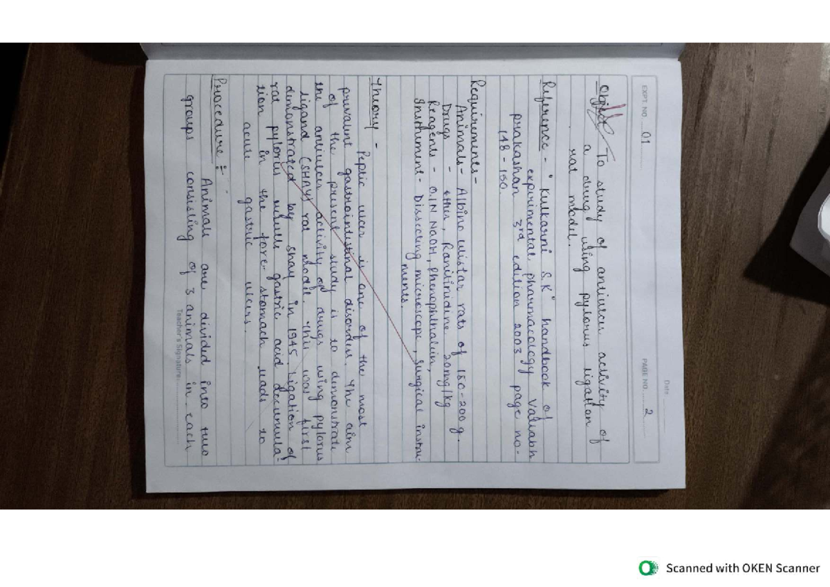 Antiulcer Activity Study Using Pylorus Ligation Rat Model - EXPT. NO ...