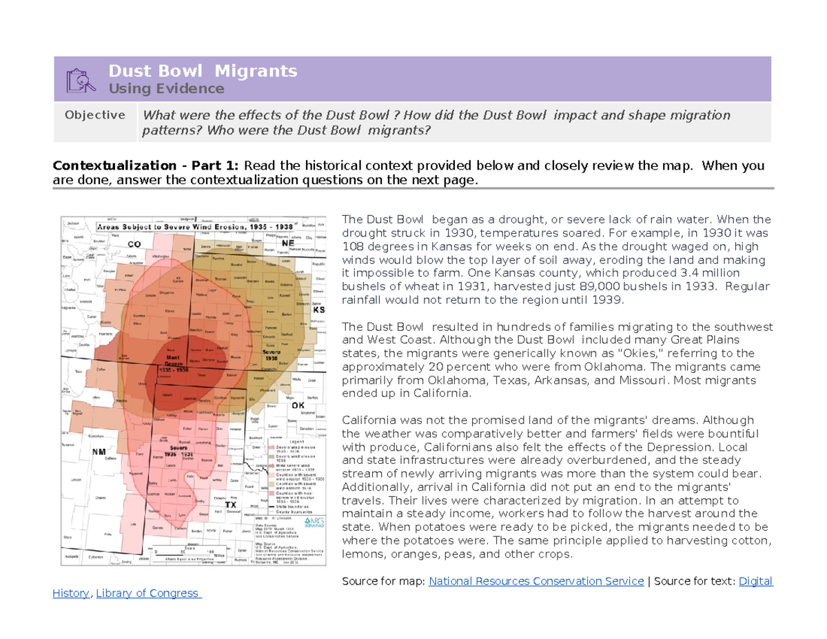 Using Evidence Dust Bowl Migrants Two days - Dust Bowl Migrants Using ...