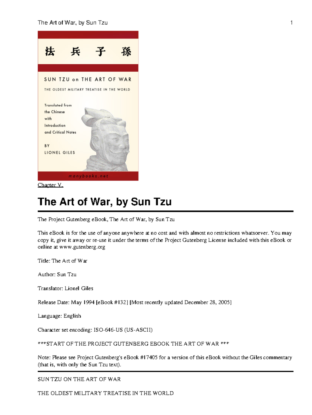 The Art of War by Sun Tzu: Chapter V Analysis and Insights - Studocu