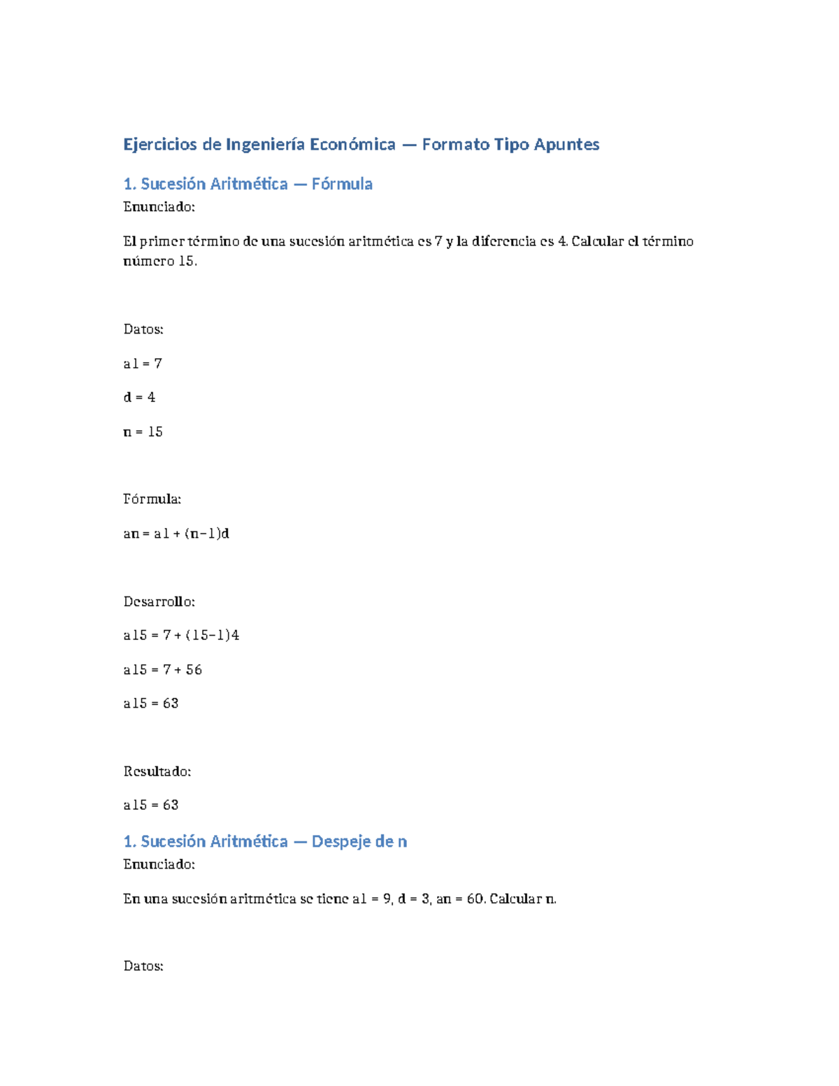 Ejercicios de Ingeniería Económica: Sucesiones y Interés Compuesto ...