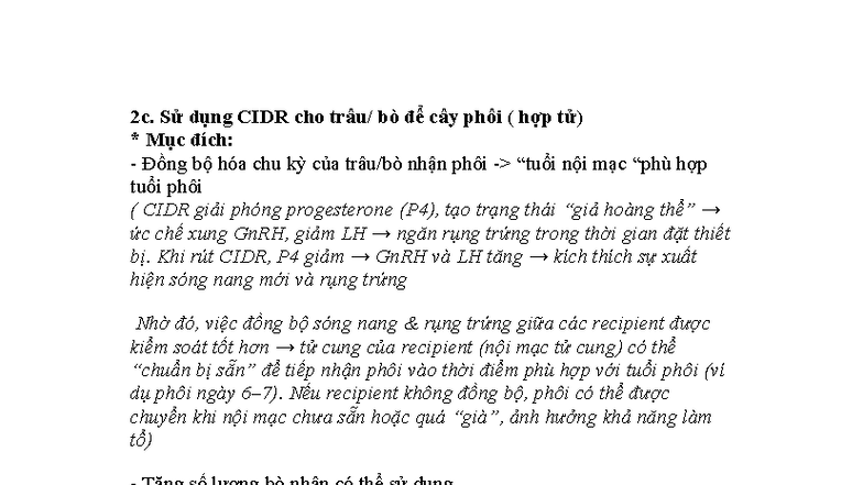 2c. Sử dụng CIDR để đồng bộ hóa cấy phôi ở trâu bò - Studocu