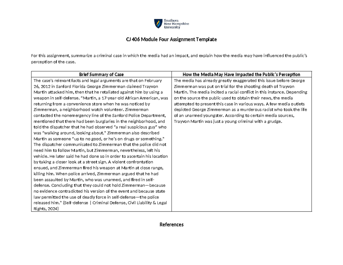 CJ 406 Module Four Assignment Template - Brief Summary of Case How the ...