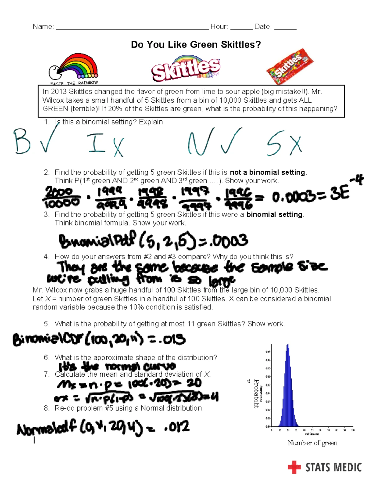 Stat 101: Day 3 - M&M's vs Skittles Class Assignment on Proportions ...