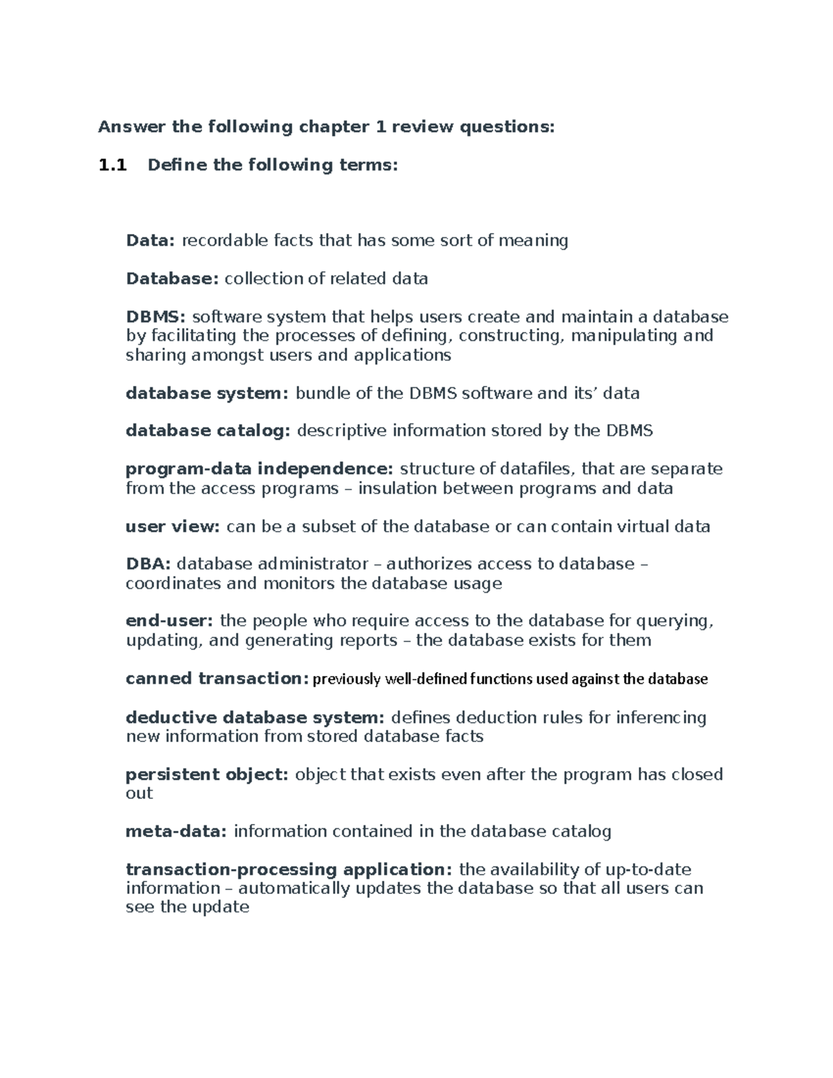 Fundamentals of Database Systems: Module 1 Assignment Review - Studocu