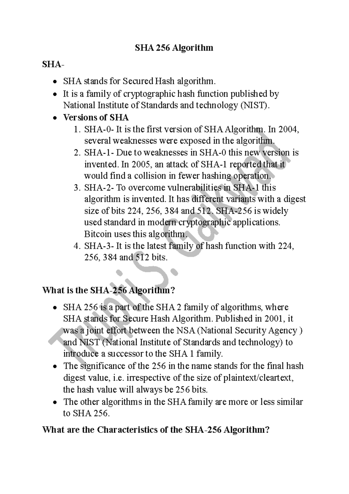 SHA 256 Algorithm Overview and Characteristics - Studocu
