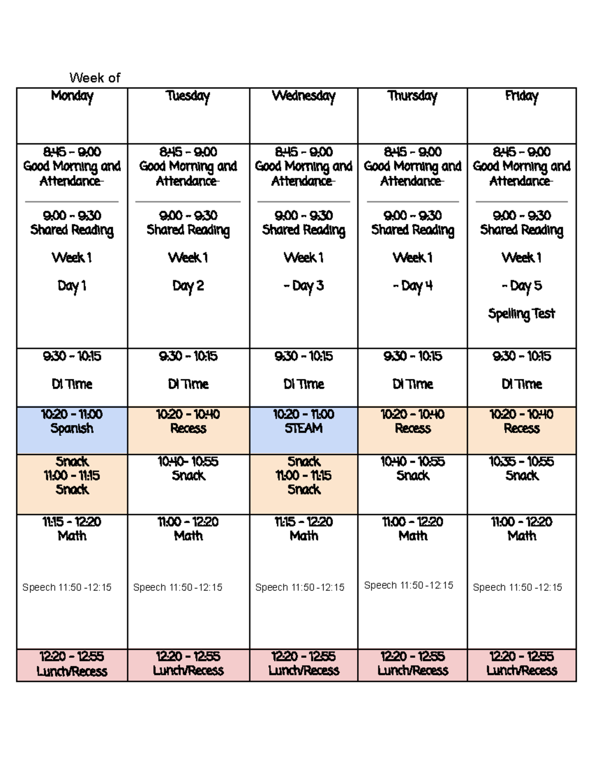 Weekly Schedule Template for Week 1: Daily Activities - Studocu