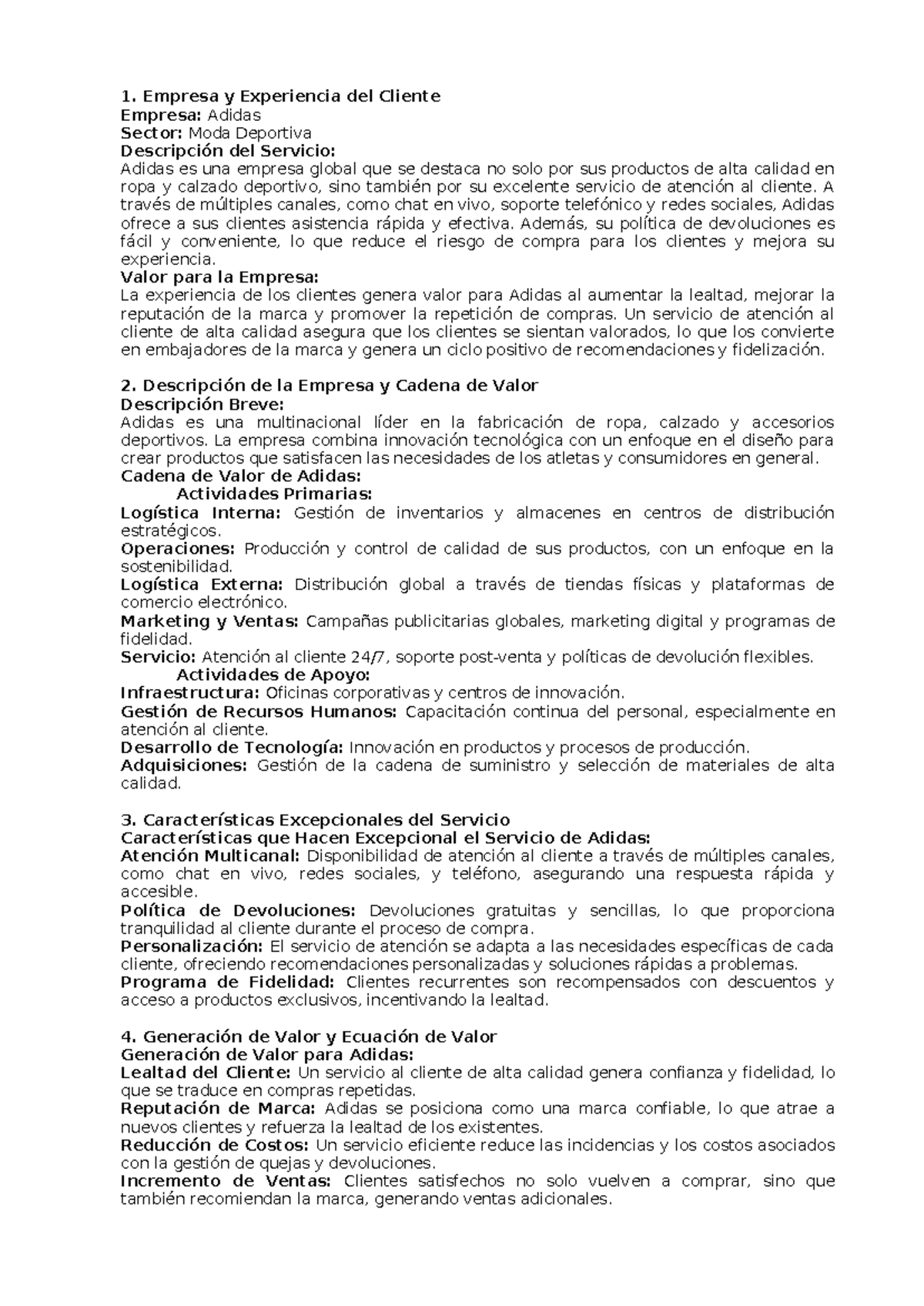 Adidas - Logística Internacional y Experiencia del Cliente - Studocu