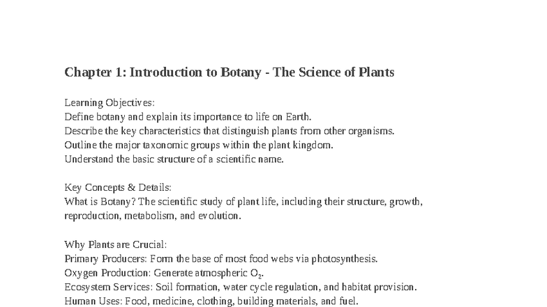 Chapter 1: Intro to Botany (BIO101) - Importance & Key Concepts - Studocu