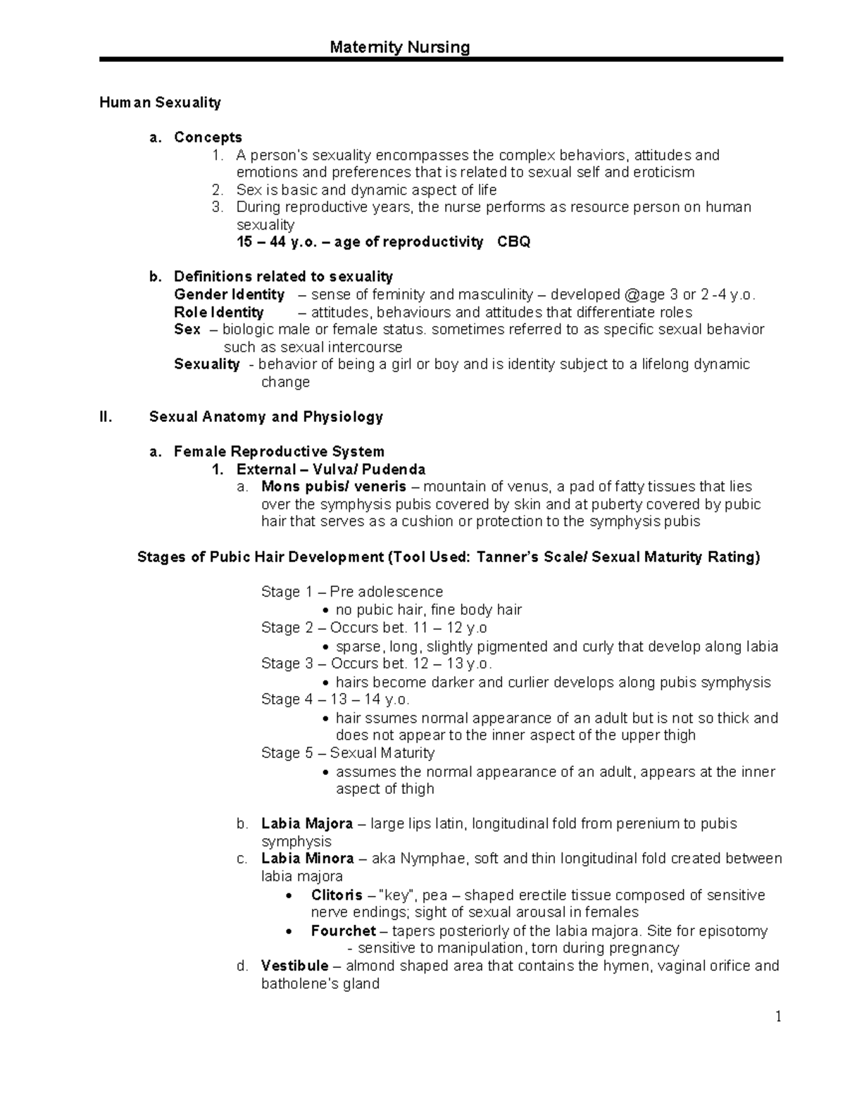 Maternity Nursing (NUR 101) Comprehensive Review Notes - Studocu