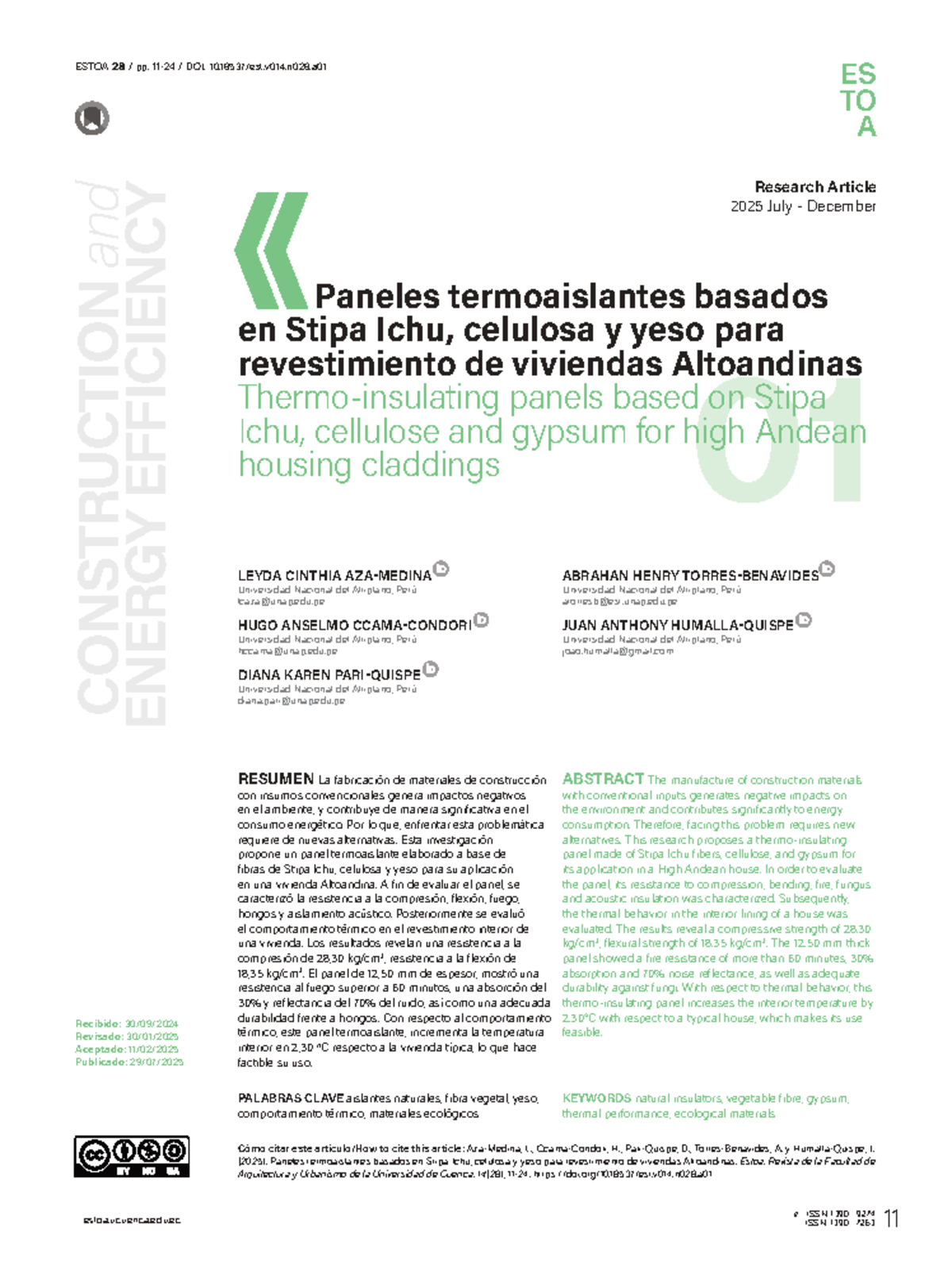 Paneles Termoaislantes de Stipa Ichu y Celulosa para Viviendas ...