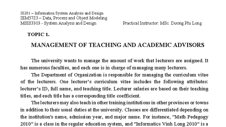 IS201 IEM5723 MSIS3303 System Analysis & Design: Teaching Management ...