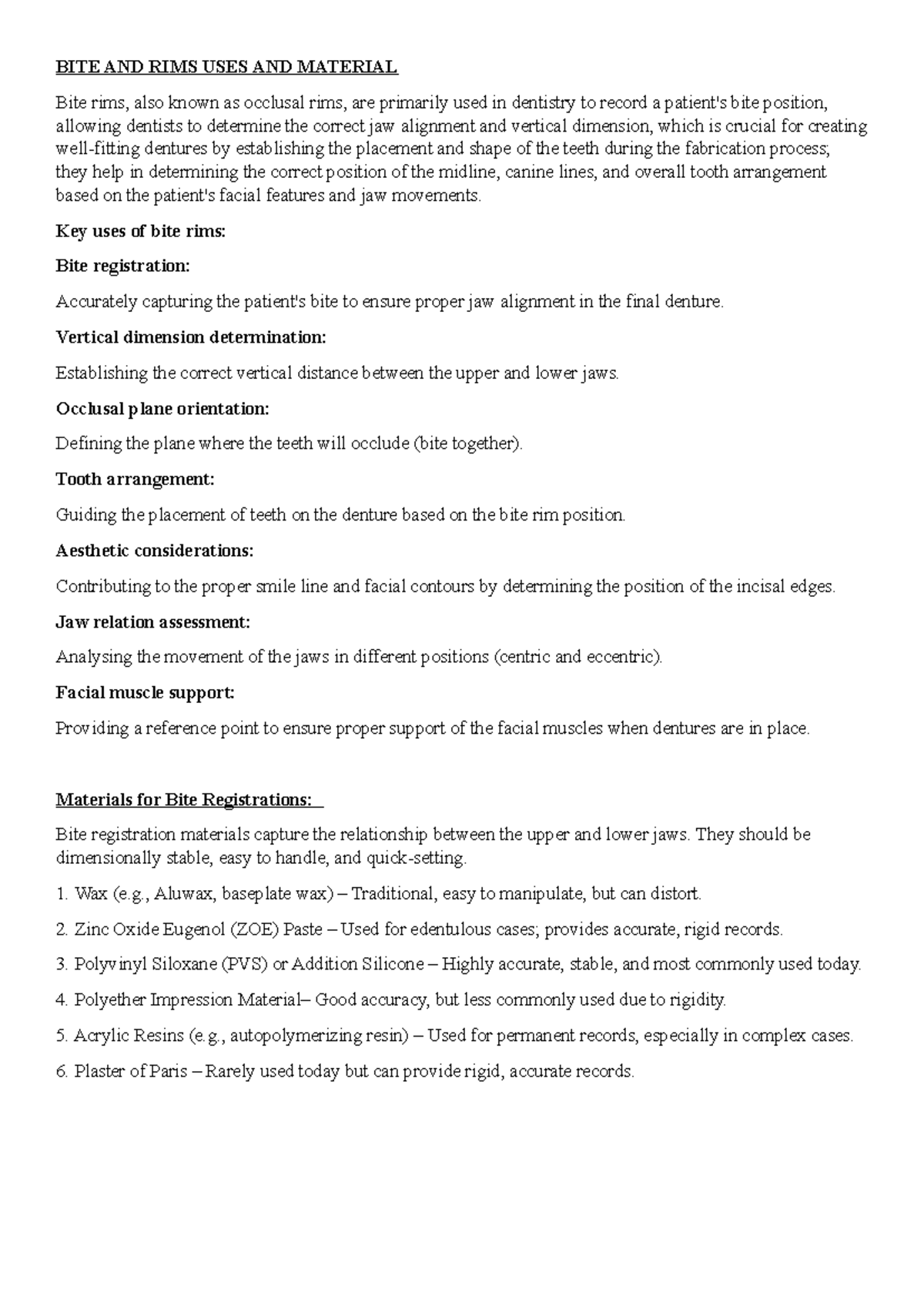 BITE Rims: Uses & Materials Overview in Dentistry - Studocu