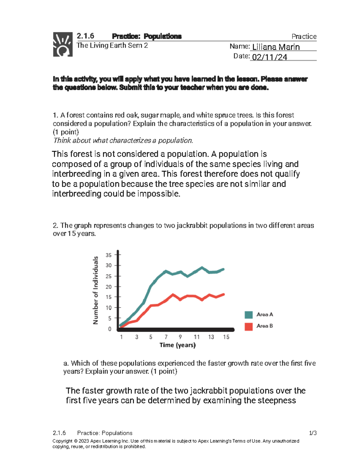 2.1.6 Practice - Population Dynamics and Growth Analysis - Studocu