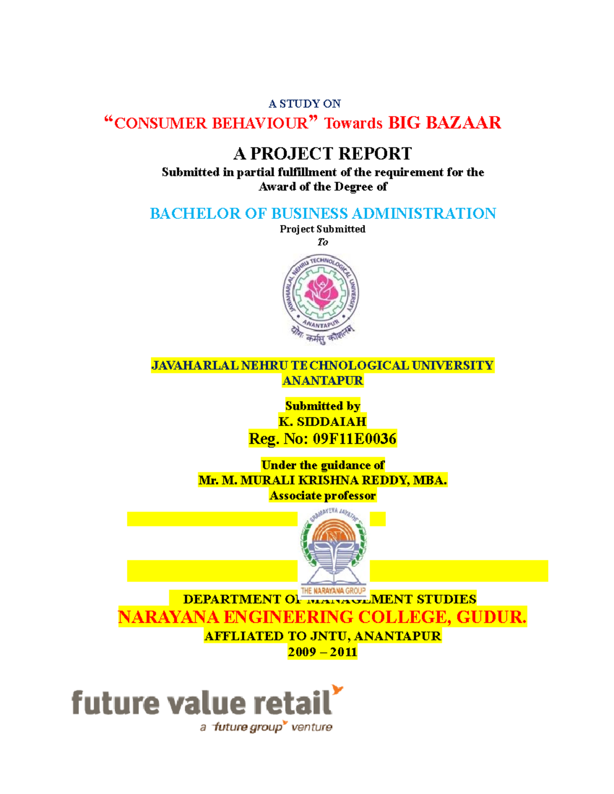 62256777 Consumer Behavior Project Report on Big Bazaar Analysis - Studocu