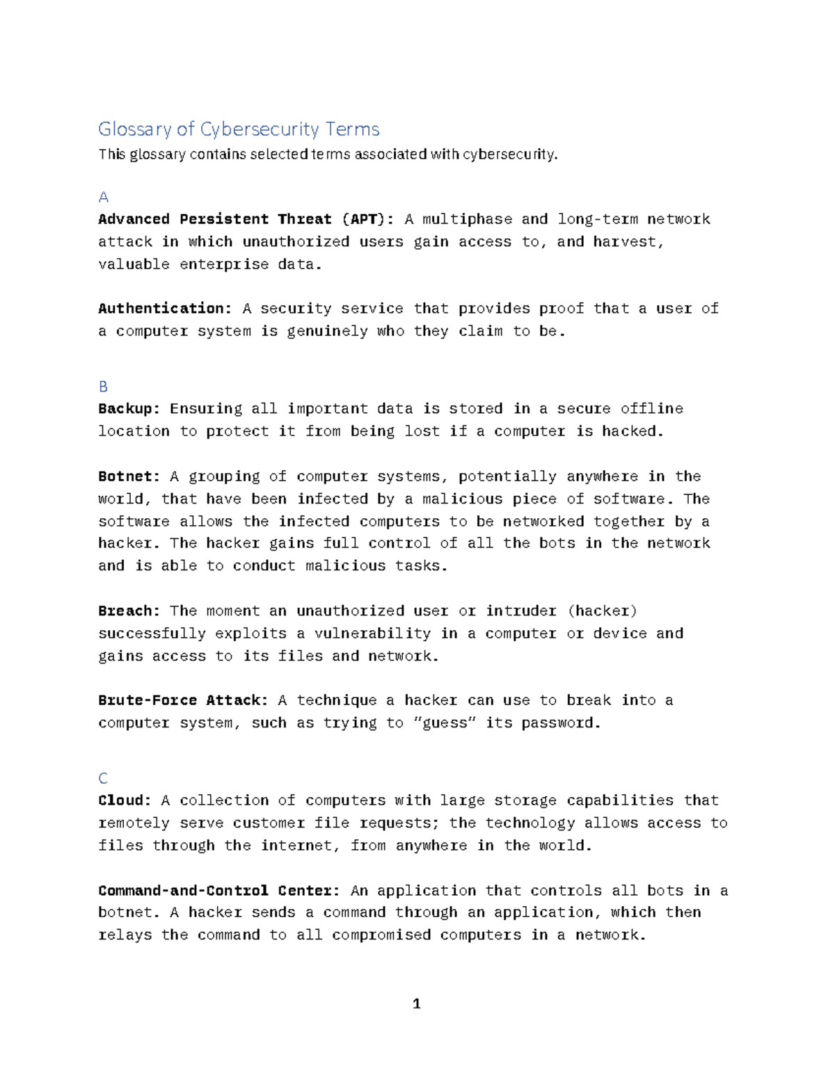 Glossary of Cybersecurity Terms - A Advanced Persistent Threat (APT): A ...