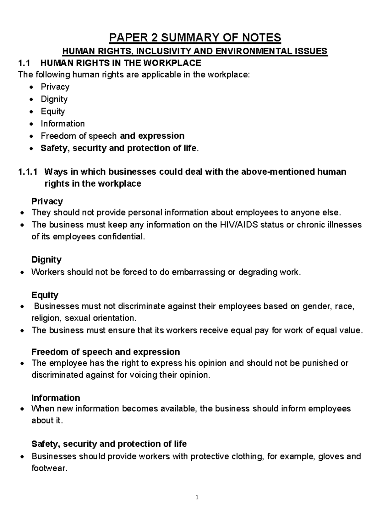 Summary of Notes for Business Roles (Paper 2) - Human Rights ...