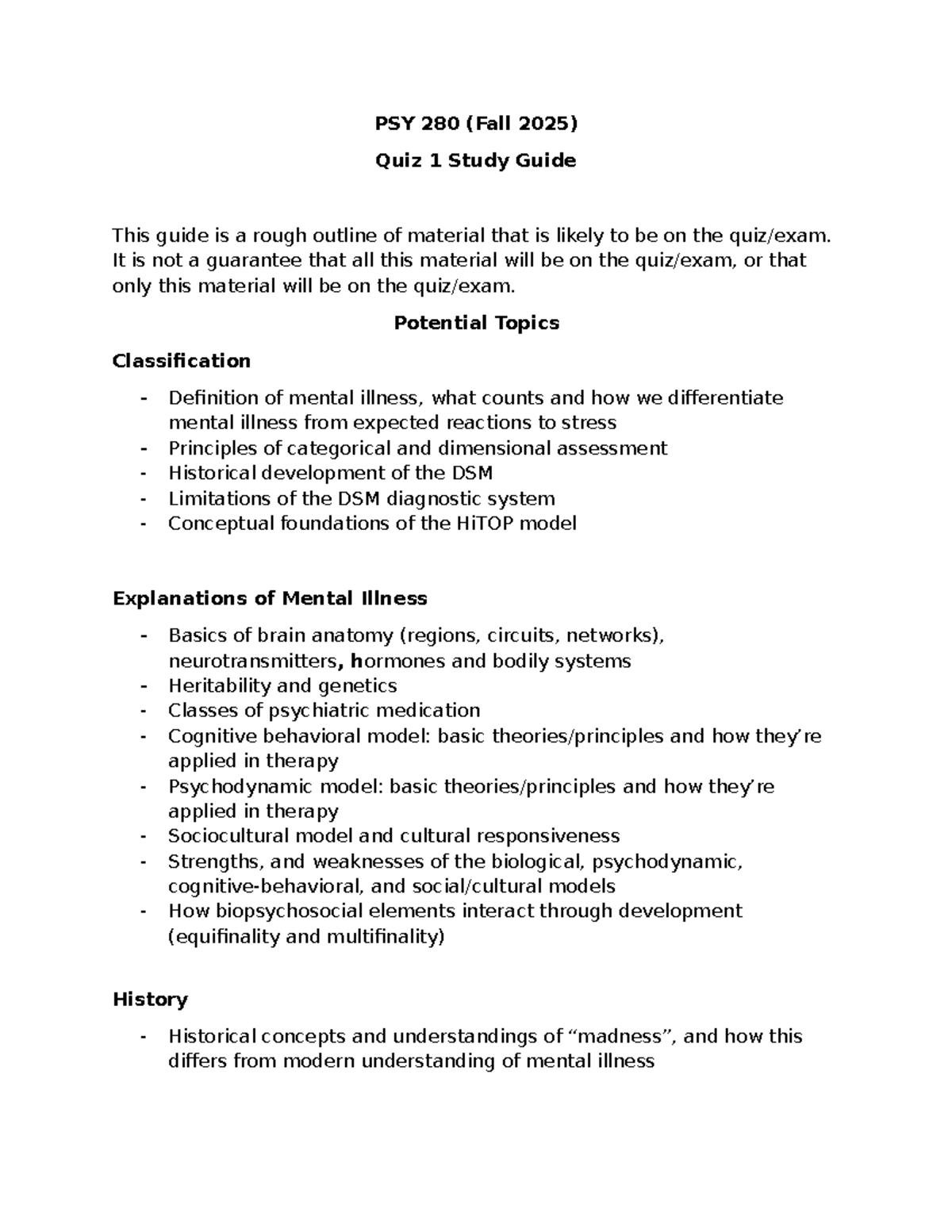 PSY 280 (Fall 2025) Quiz 1 Study Guide: Key Topics Overview - Studocu