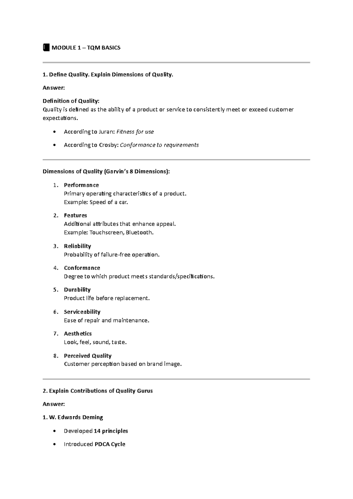 TQM Basics & Leadership Management - Module 1 (123) - Studocu
