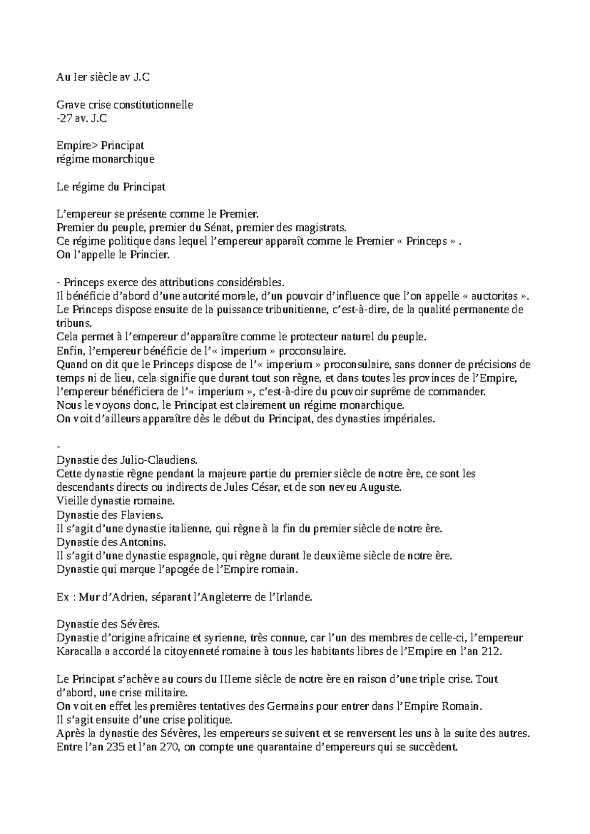 Leçon 2 - Notes de cours sur le Principat et le Dominat (Histoire ...