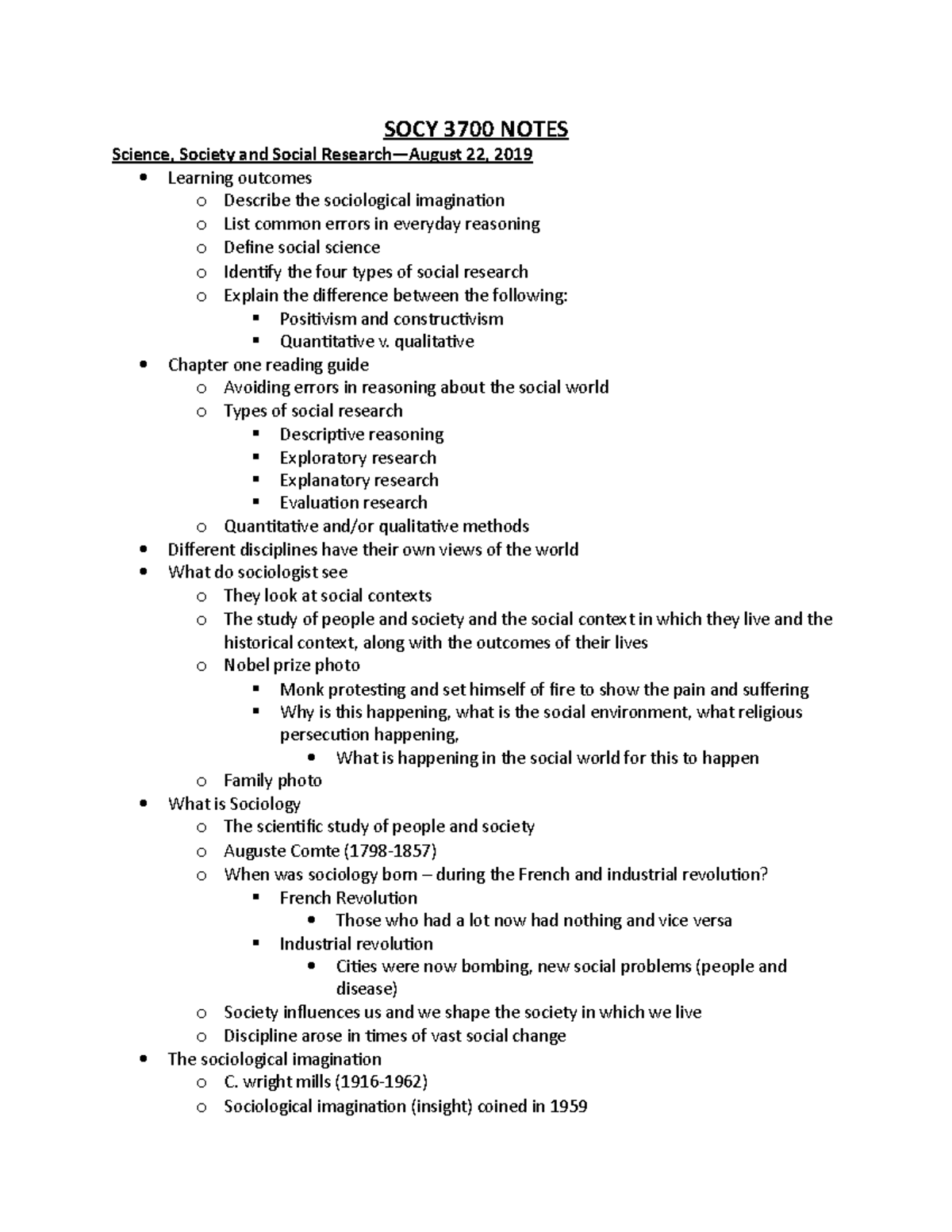 SOCY 3700 Notes - SOCY 3700 NOTES Science, Society and Social Research ...