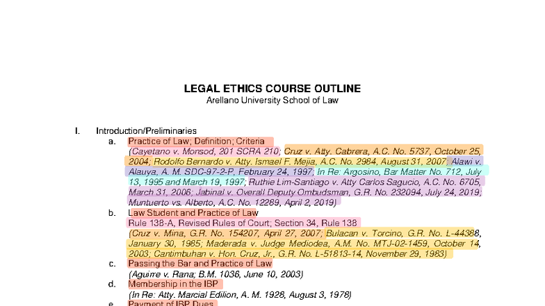 LEGAL ETHICS COURSE OUTLINE (LAW 101) - September 2022 - Studocu