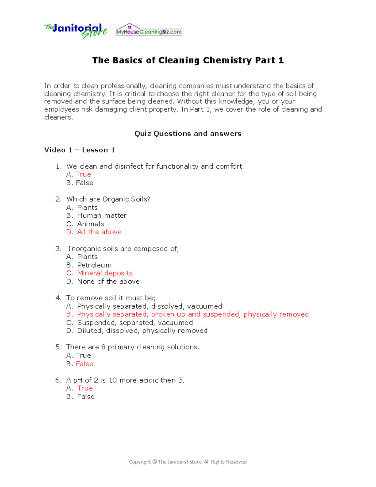 Cleaning Chemistry Quiz Part 1: Understanding Basics & Functions - Studocu