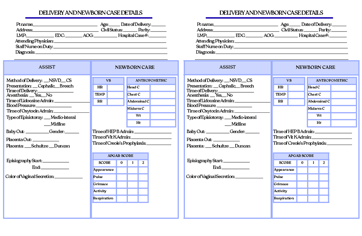DELIVERY AND NEWBORN CASE DETAILS: AOG, EDC, APGAR SCORE - Studocu