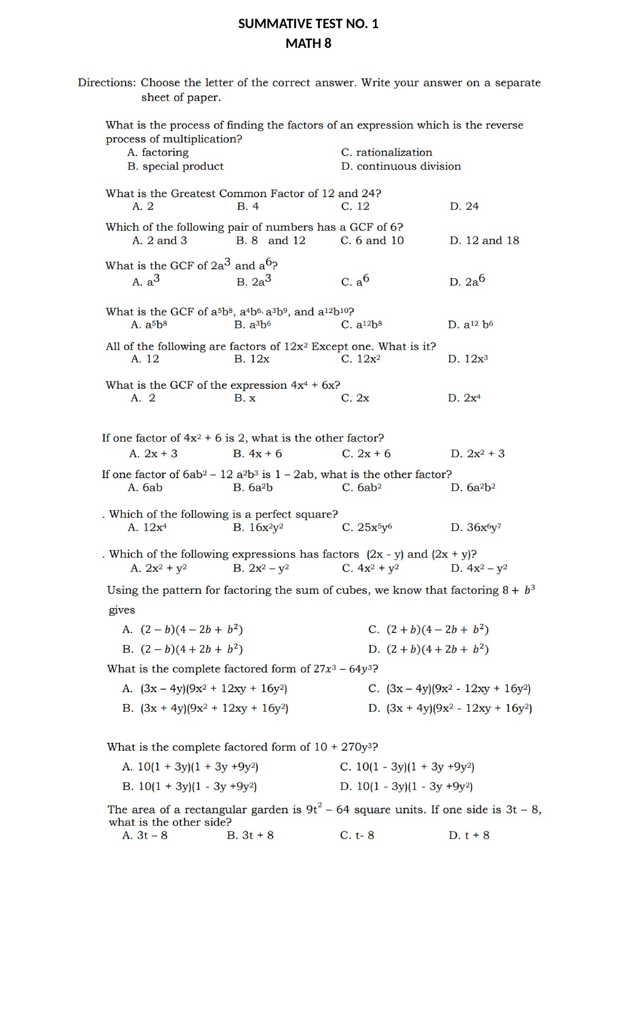 Summative Test 1.1 - Math Overview and Guidelines - Studocu