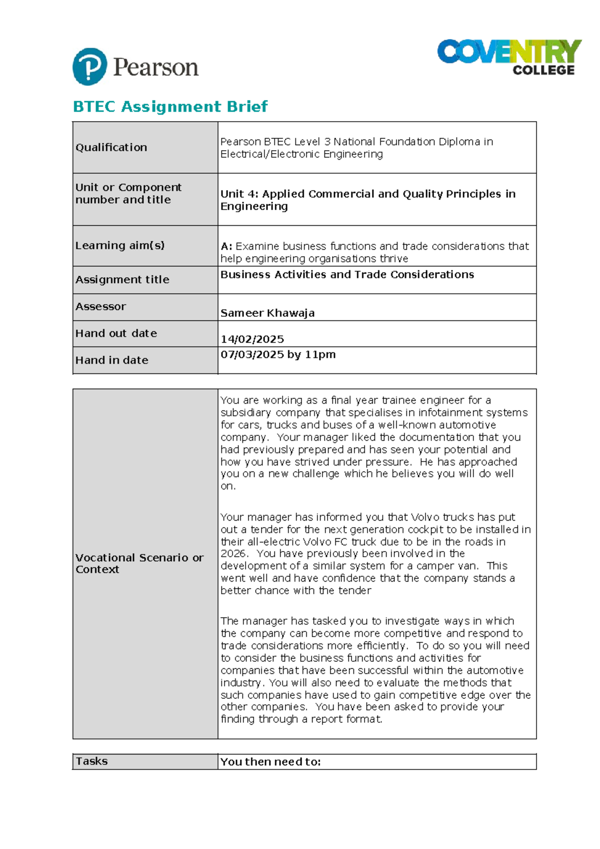 BTEC Level 3 Unit 4 Assignment: Business Activities & Trade ...